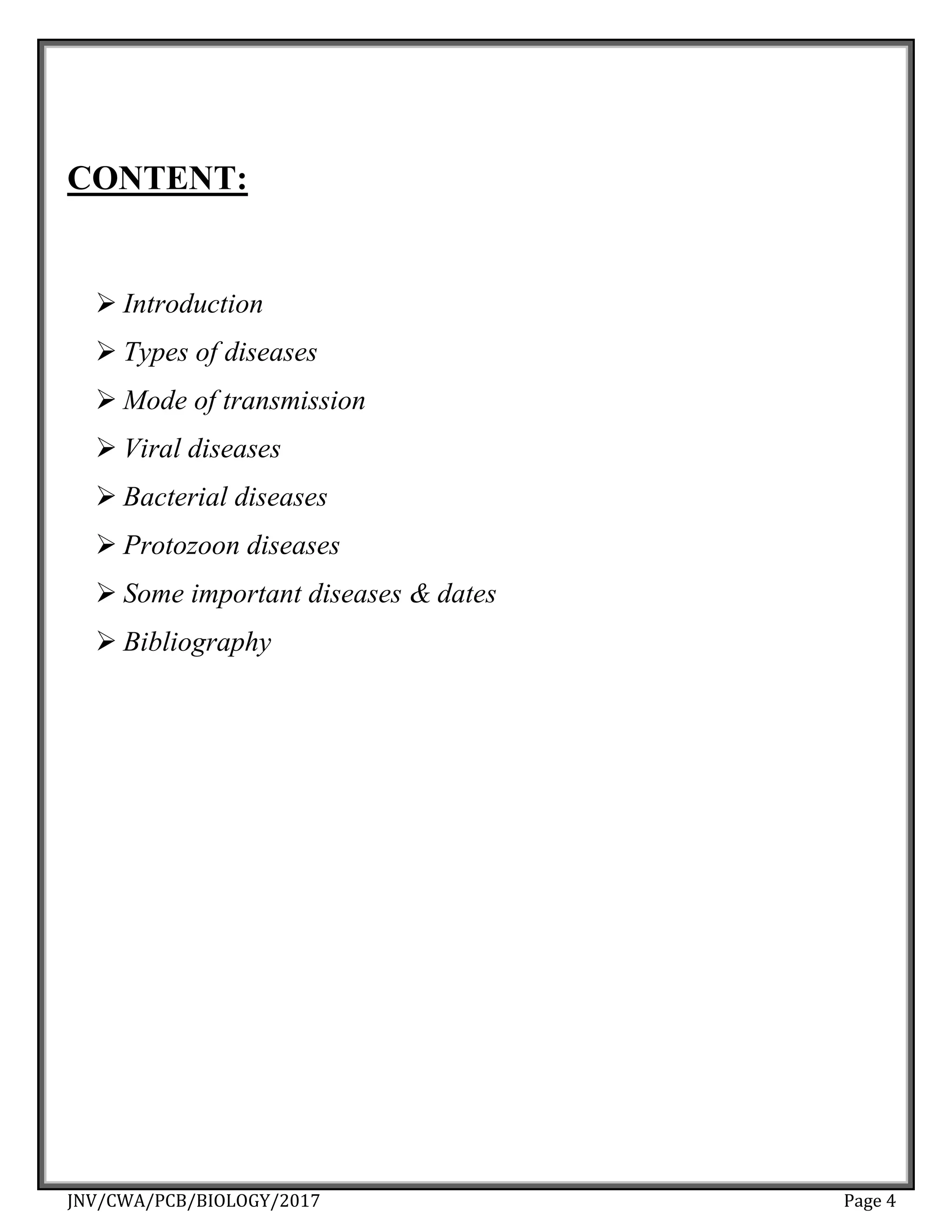 Xii biology project on common desease in human & causes and remedies | PDF