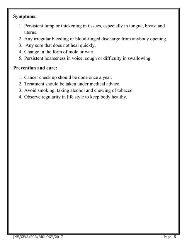 Xii biology project on common desease in human & causes and remedies ...