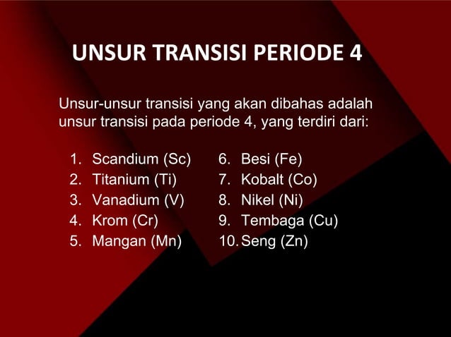 Unsur Unsur Transisi Periode Ke 4 | PPTX