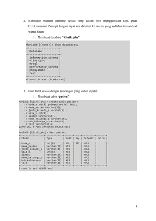 PEMBUTAN DATABASE KLINIK PRASI HEALTH CARE | PDF