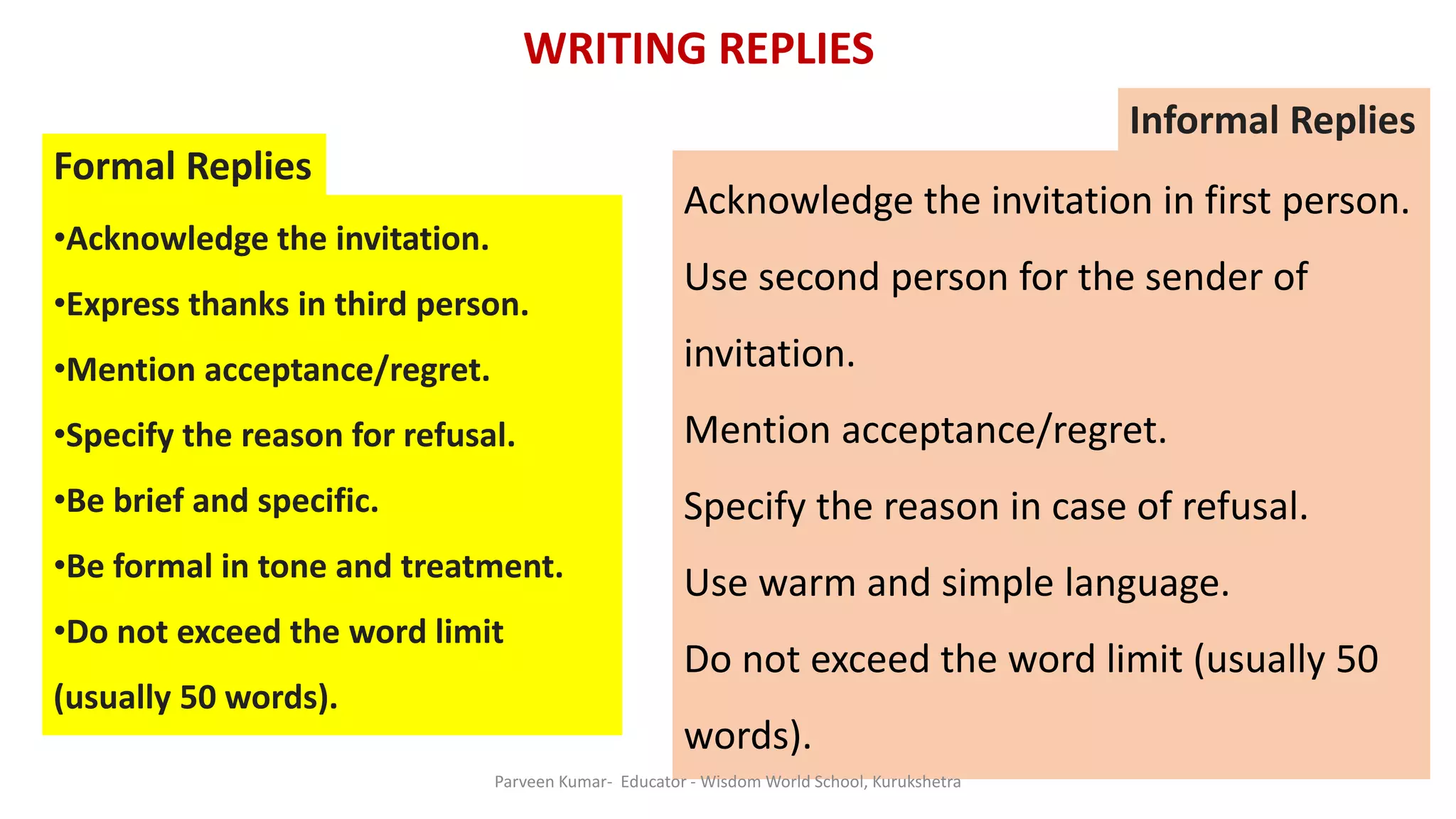 CBSE 12- English - Short Compositions Invitations Replies-Formal ...
