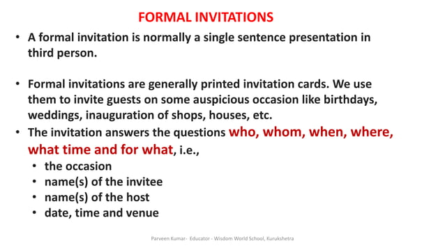 CBSE 12- English - Short Compositions Invitations Replies-Formal ...