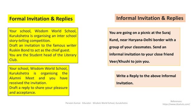 CBSE 12- English - Short Compositions Invitations Replies-Formal ...
