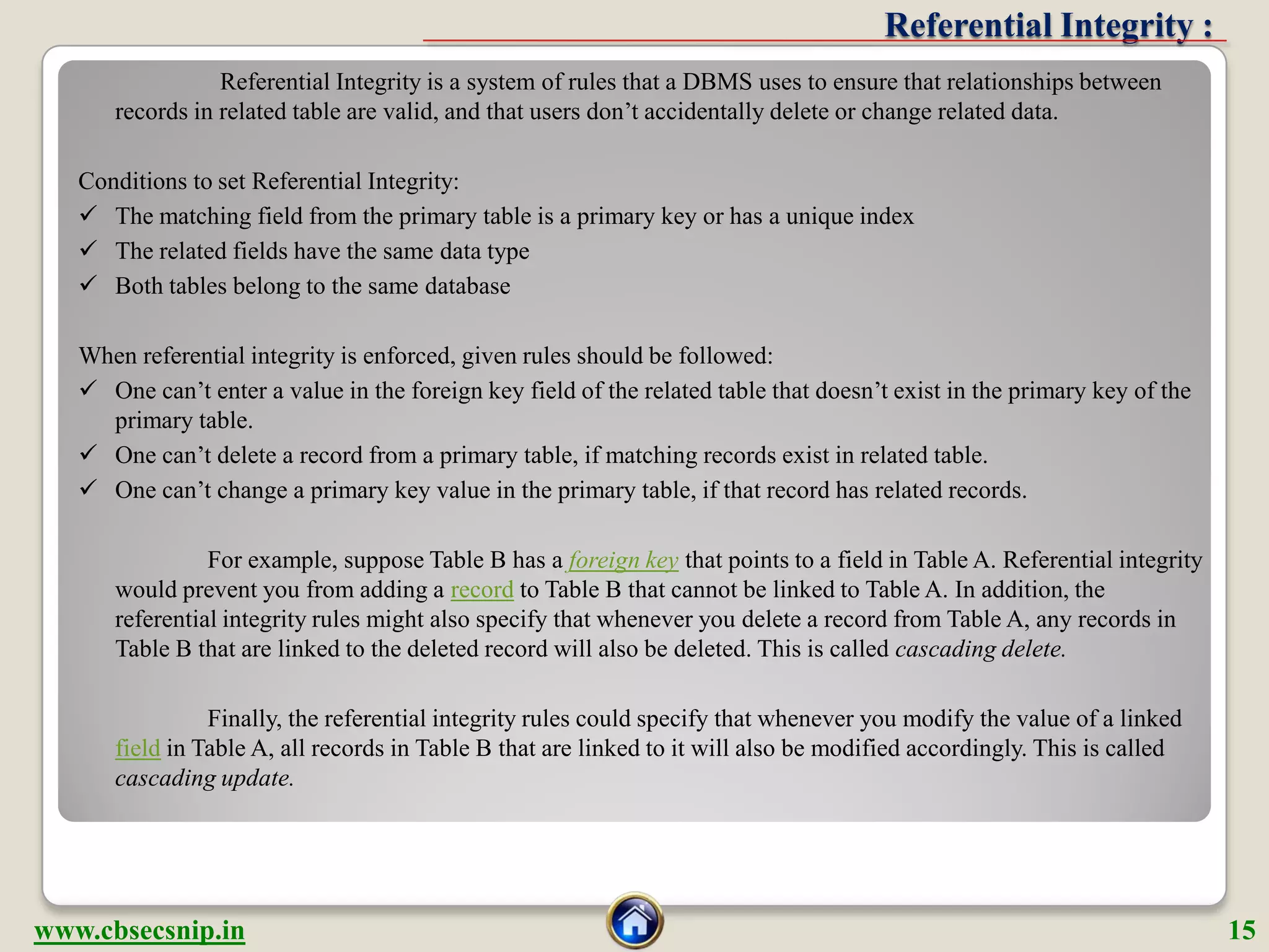 Cbse Xii Database Concepts And Mysql Presentation Ppt