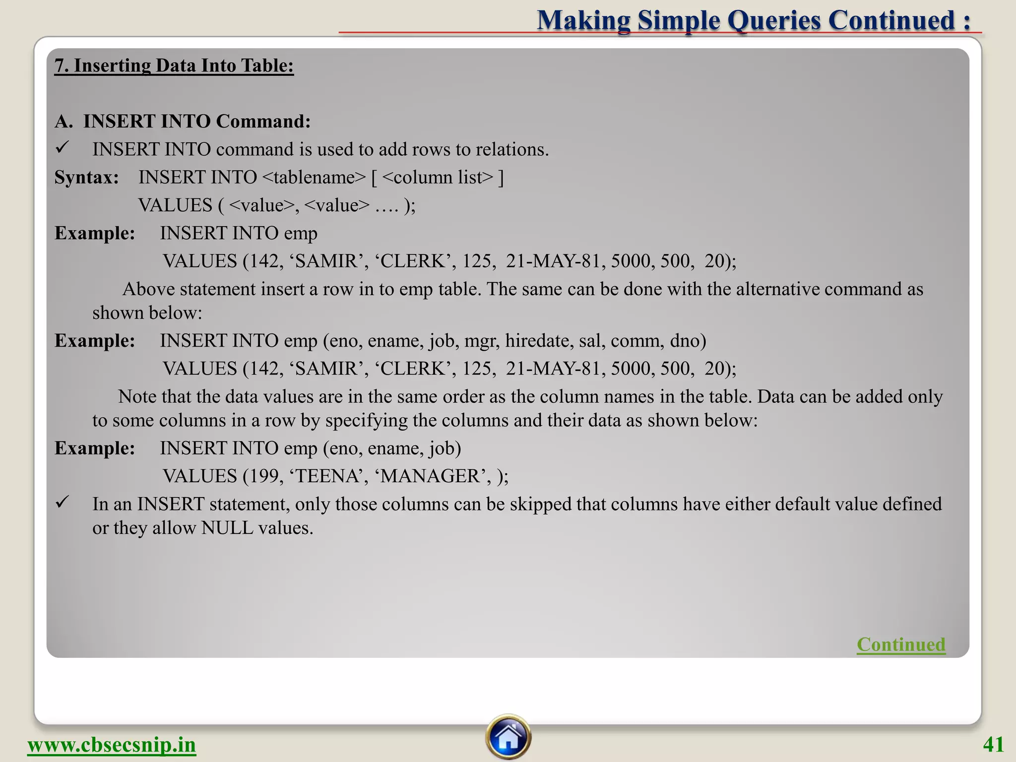 Cbse Xii Database Concepts And Mysql Presentation Ppt