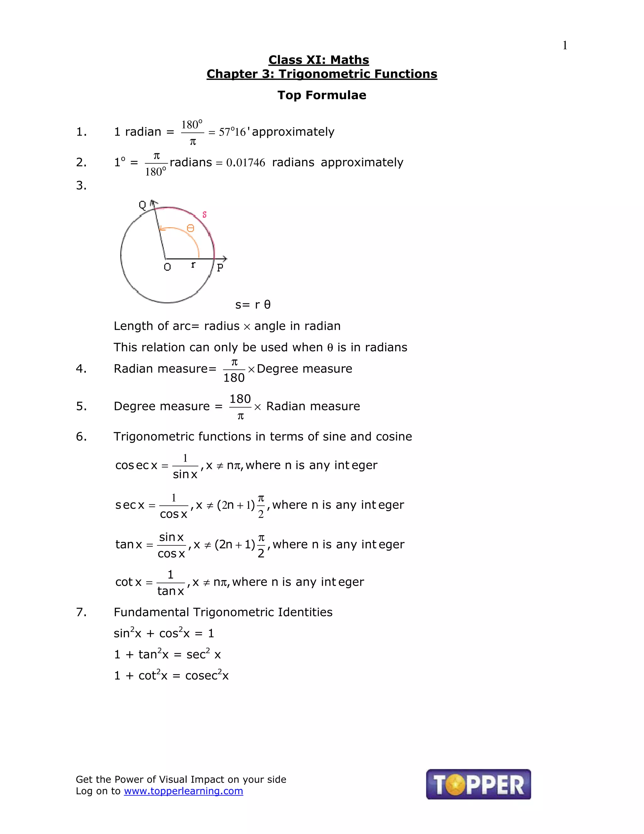 Xi maths ch3_trigo_func_formulae | PDF | Physics | Science