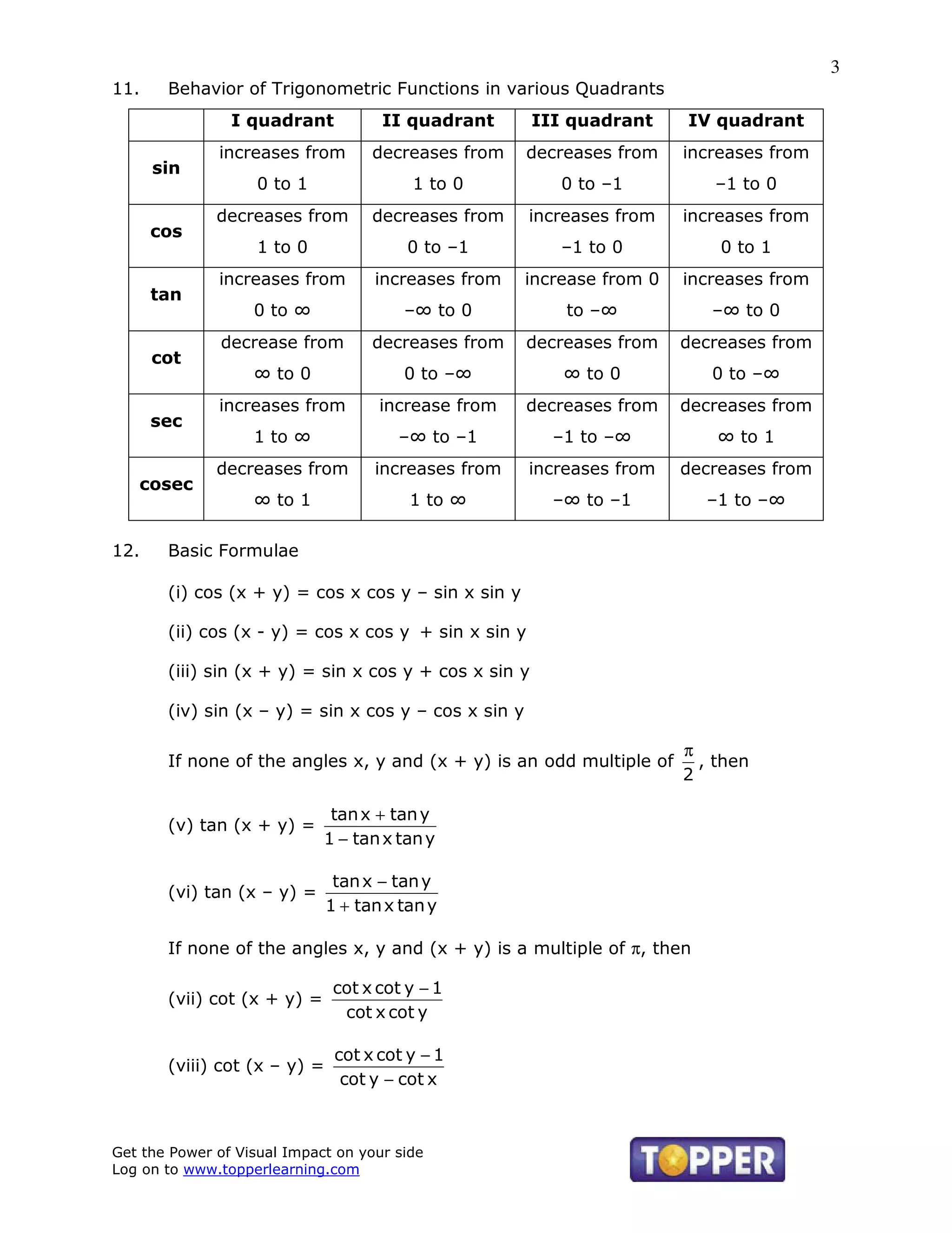 Xi maths ch3_trigo_func_formulae | PDF | Physics | Science