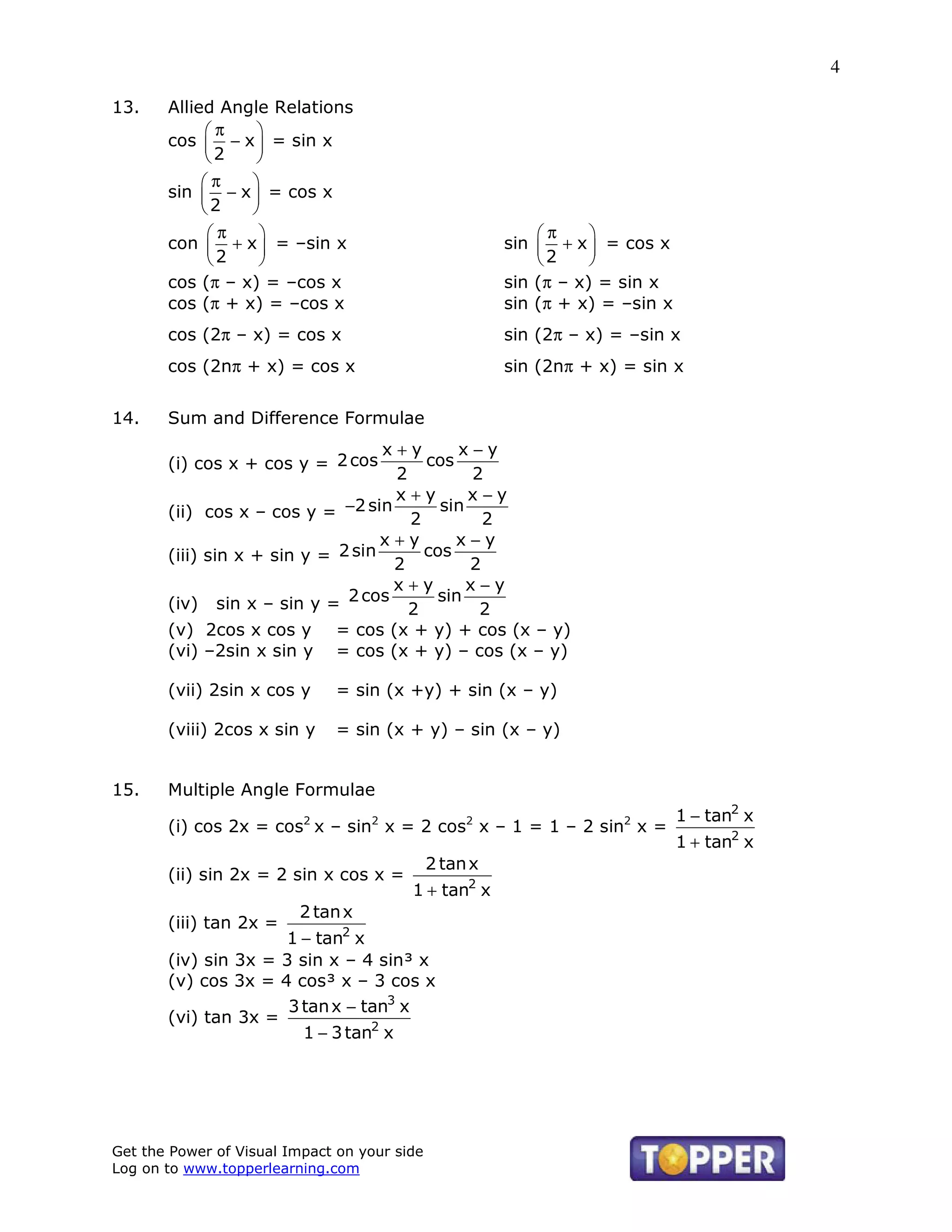 Xi maths ch3_trigo_func_formulae | PDF | Physics | Science
