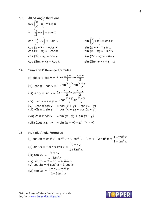Xi maths ch3_trigo_func_formulae | PDF | Physics | Science