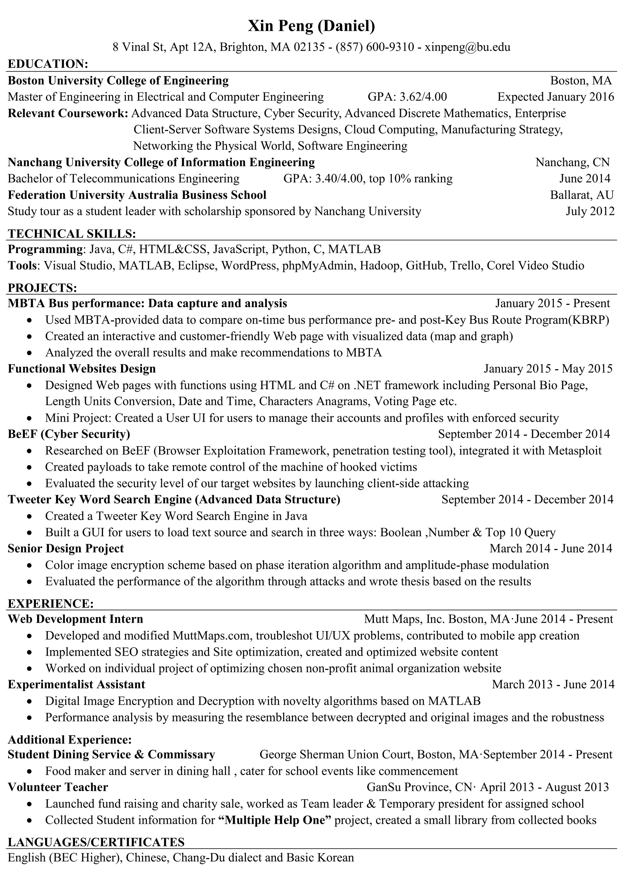 Xin peng(resume) | PDF | Programming Languages | Computing