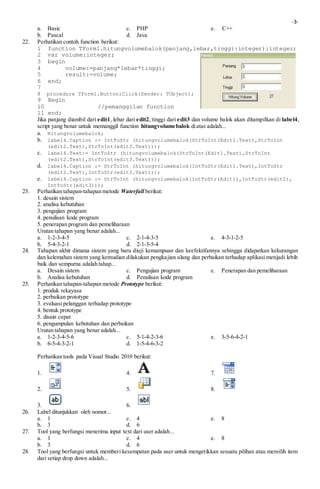 Soal UAS Pemrograman Dasar kelas 11 semester genap tahun ajaran 2014-2015 | PDF