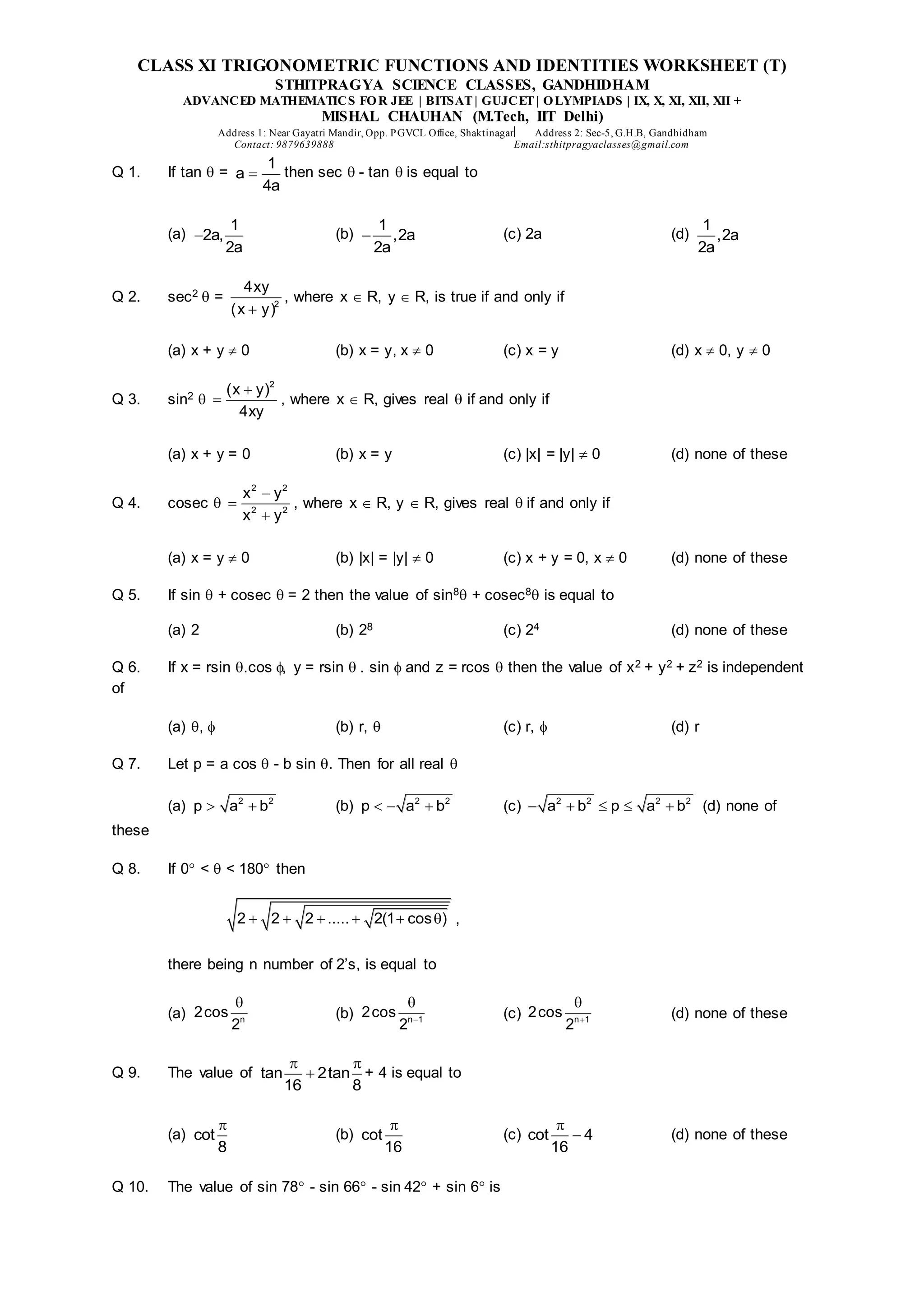 Xi trigonometric functions and identities (t) part 1 | PDF