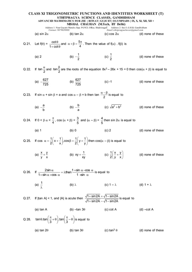 Xi trigonometric functions and identities (t) part 1 | PDF