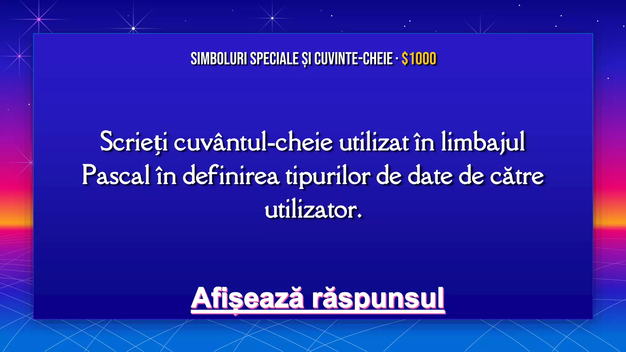 Jeopardy Vocabularul și sintaxa limbajului Pascal | PPSX