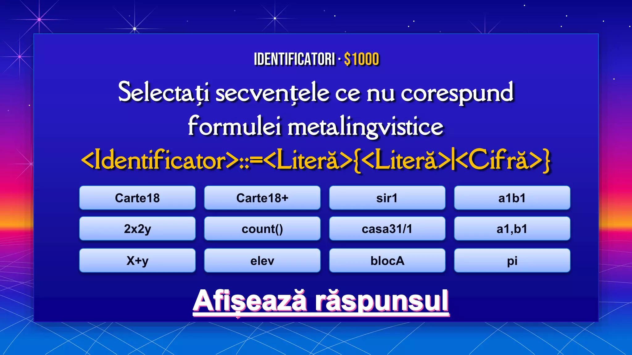 Jeopardy Vocabularul și sintaxa limbajului Pascal | PPT