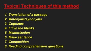 Grammar translation method | PPTX | Education