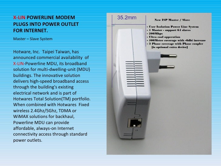 X Lin Powerline Modem Plugs Into Power Outlet For