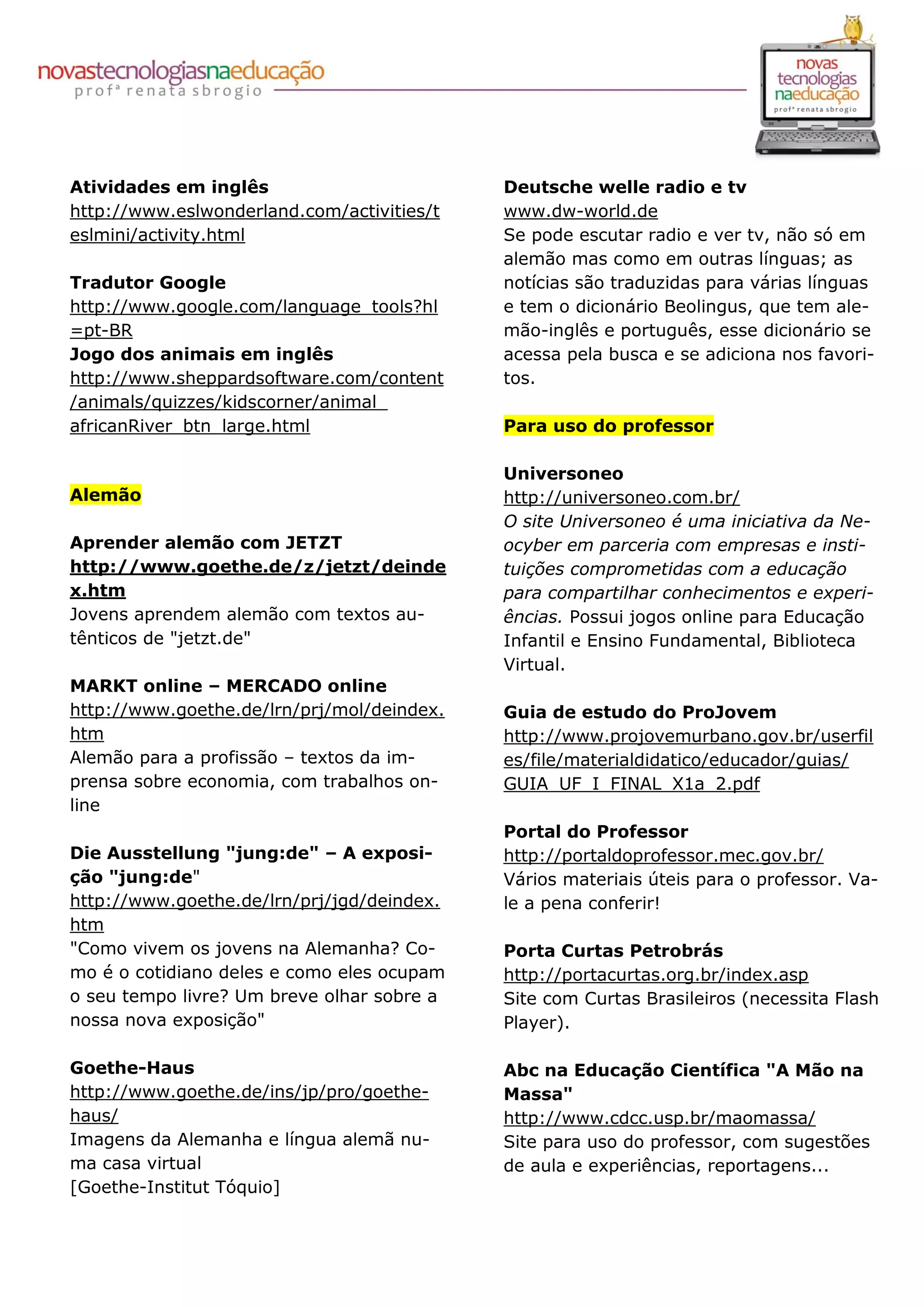 Lista de links educacionais 2014 | PDF