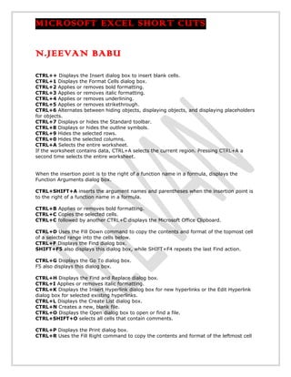 Xl shortcuts | PDF