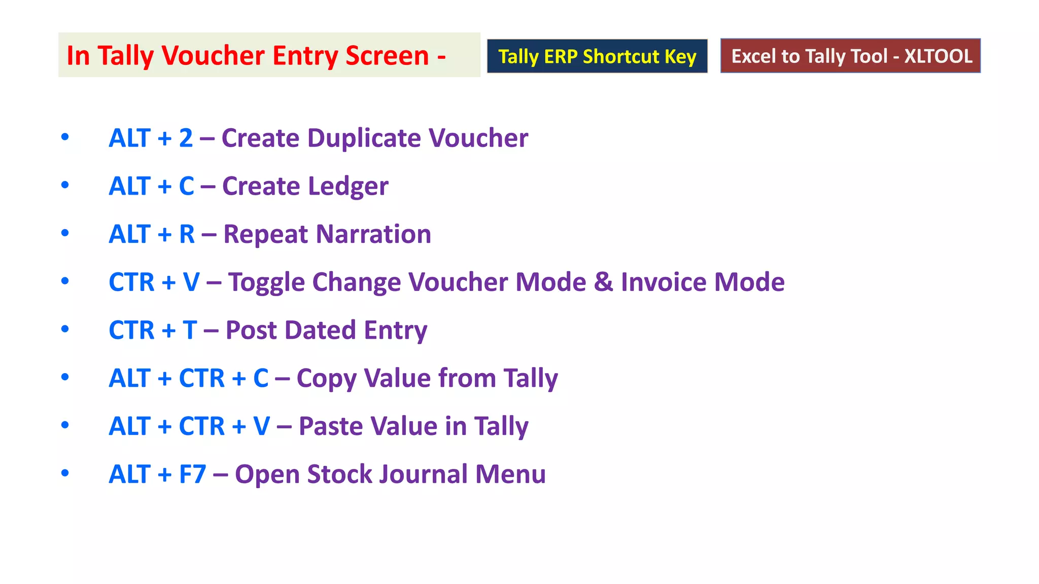 Tally ERP 9 Shortcut Keys | PPTX