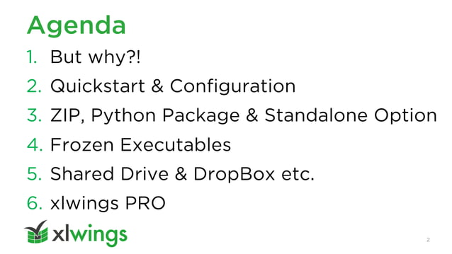 Deployment of xlwings-powered spreadsheets (webinar) | PPT