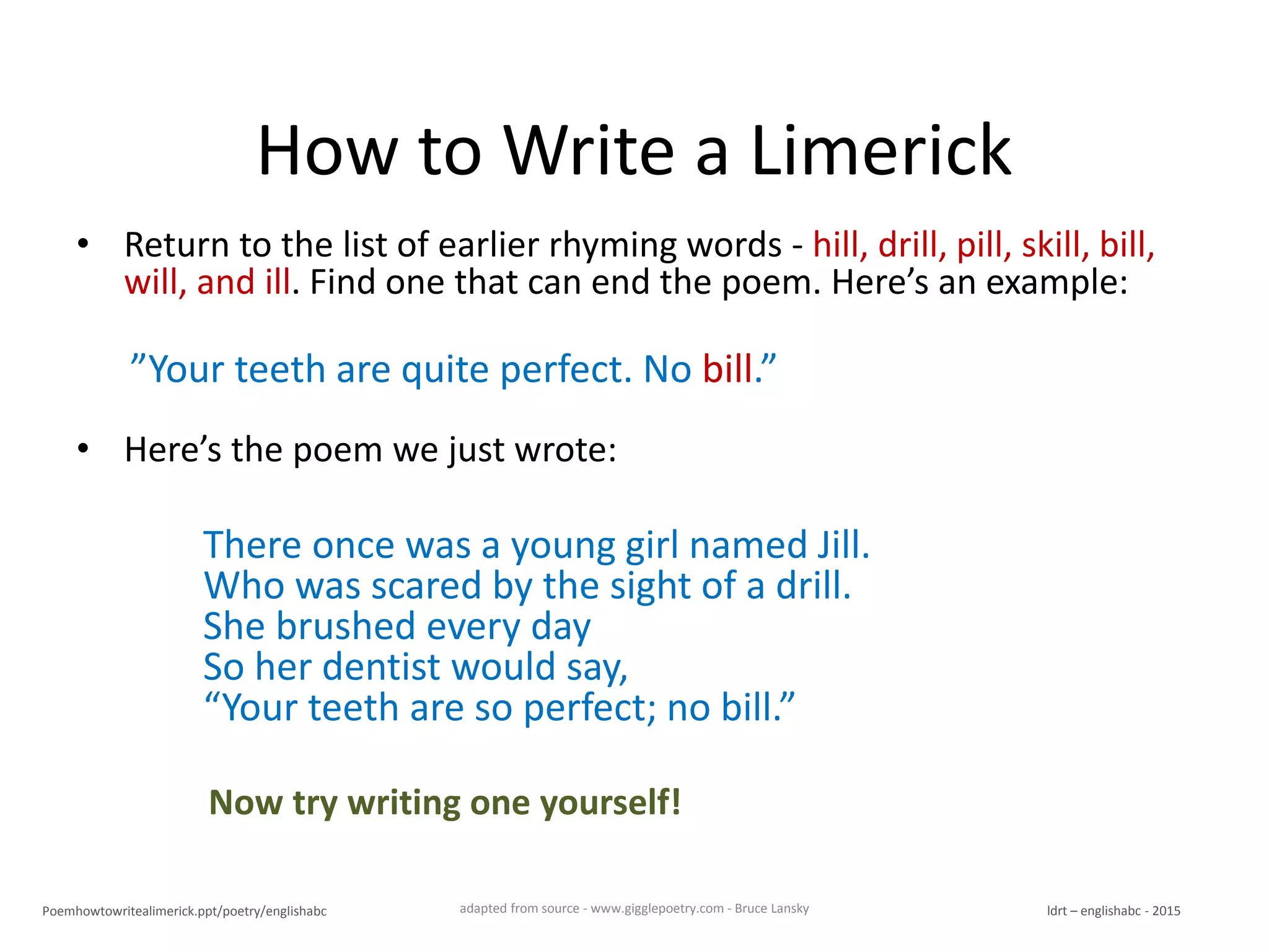 Poetry: How to write a limerick | PPTX