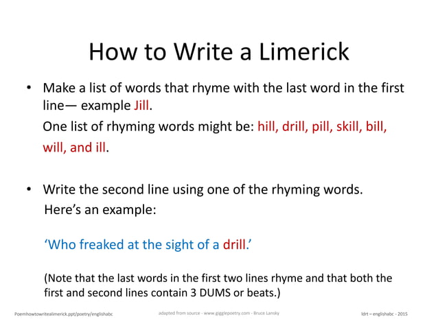 Poetry: How to write a limerick | PPTX | Poetry | Books and Literature