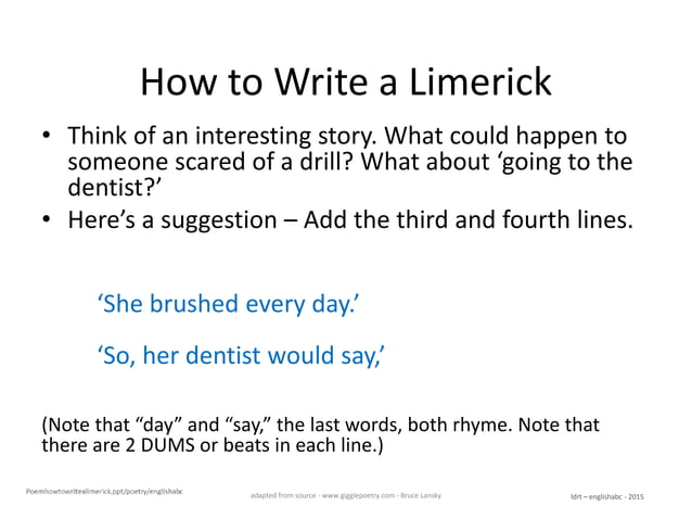 Poetry: How to write a limerick | PPTX | Poetry | Books and Literature