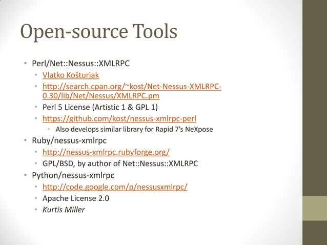 XML Interfaces to the popular Nessus Scanner | PPT