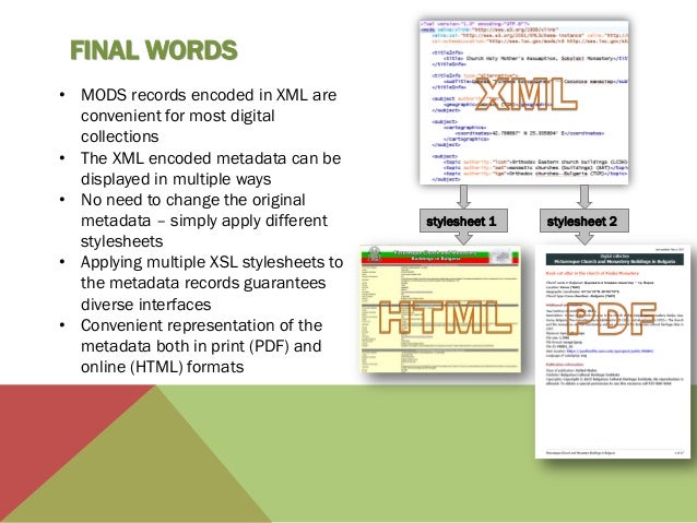 XML Metadata Project (XSLT and XSL-FO transformations of XML metadata ...