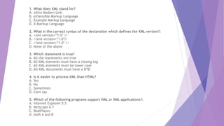 Quiz on XML | PPT