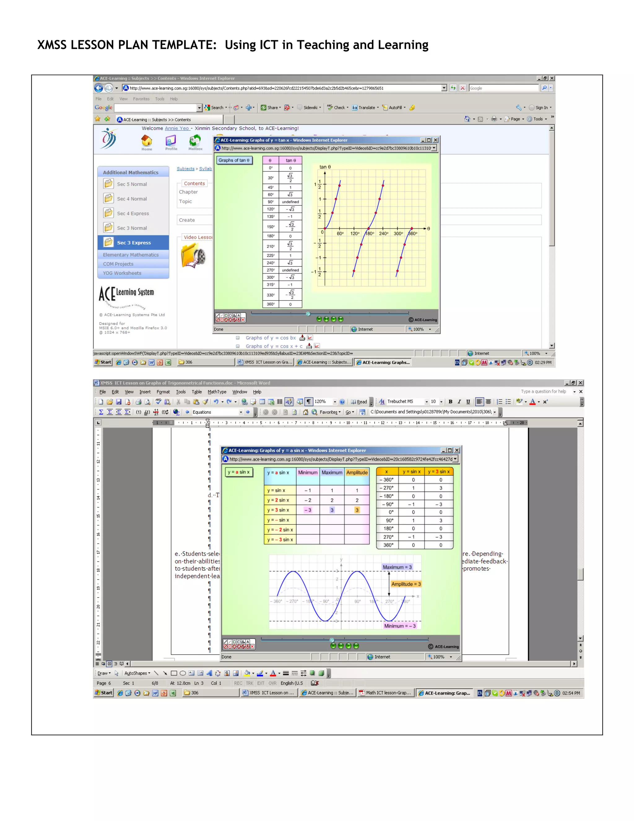 Xmss ict lesson on graphs of trigonometrical functions | DOC