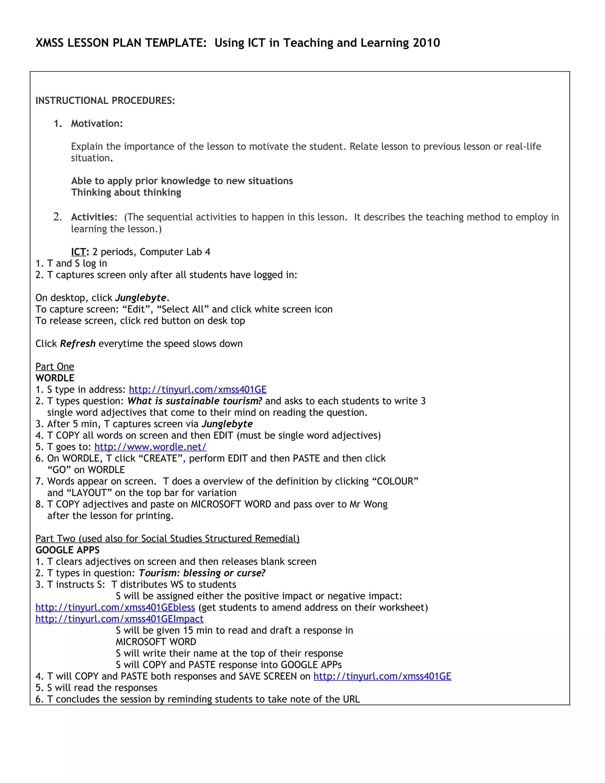Xmss ict lesson template | PDF