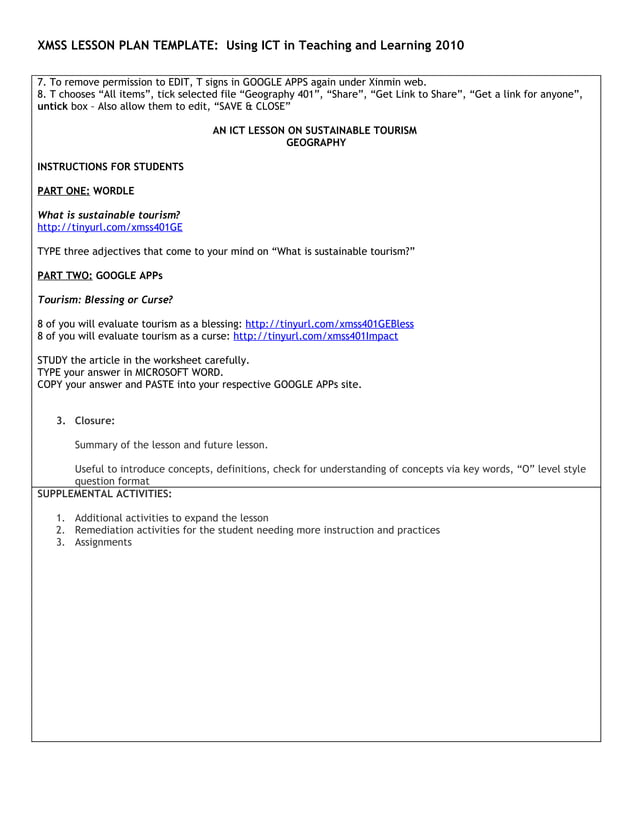 Xmss ict lesson template | PDF