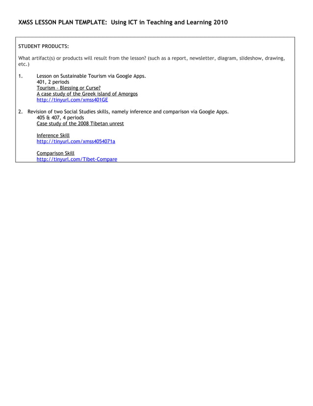 Xmss ict lesson template | PDF