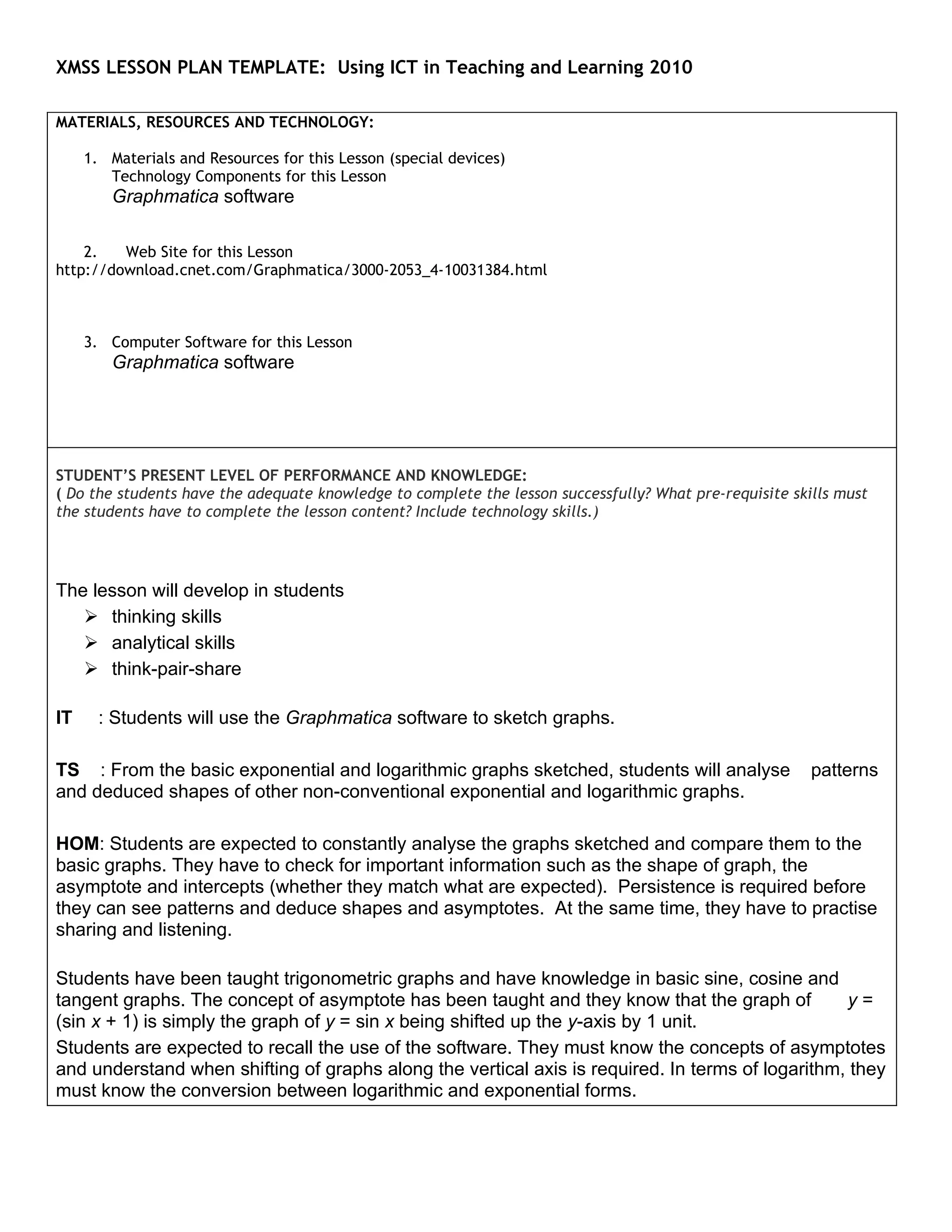 Xmss ict lesson template | DOC