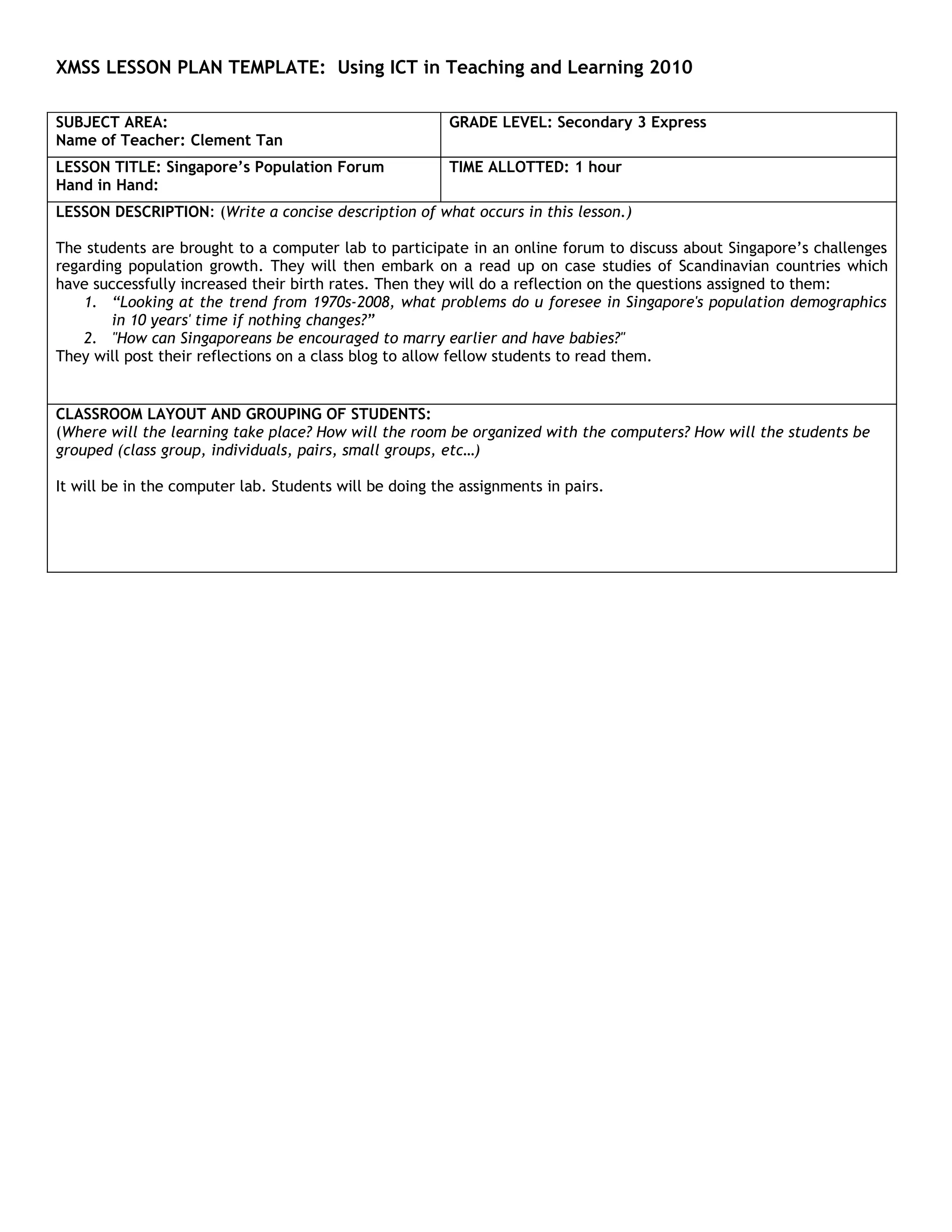 Xmss ict lesson template (clement) | PDF