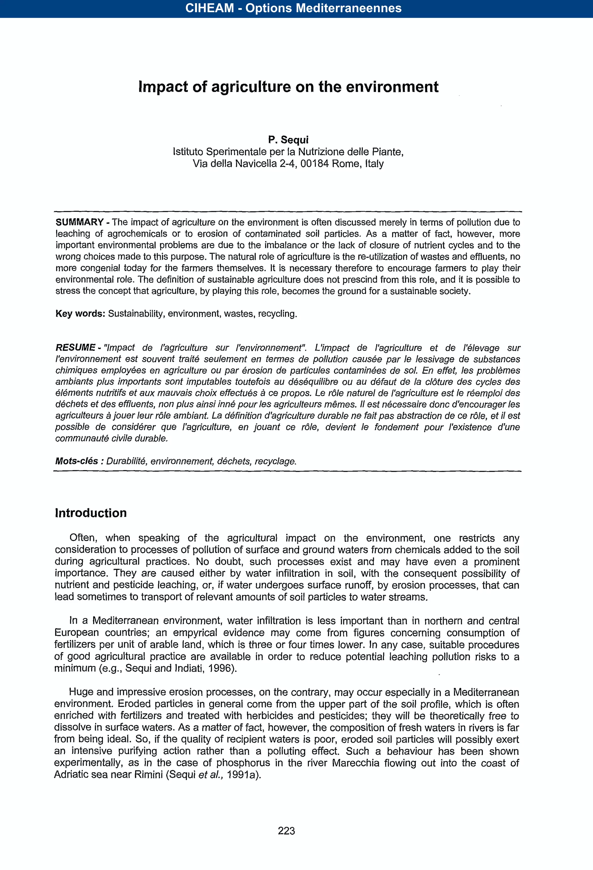 Impact of agriculture and the environment | PDF