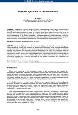 Impact of agriculture and the environment | PDF