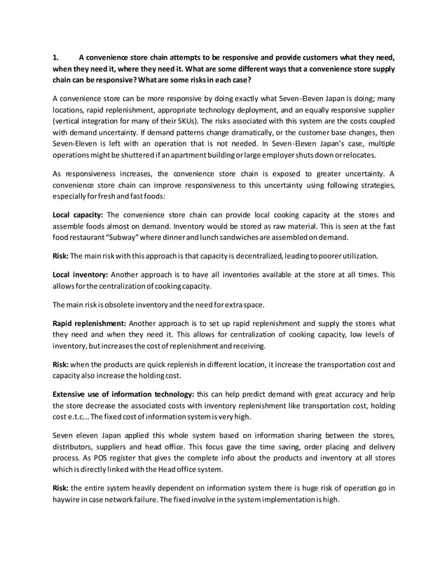 Seven Eleven Store - Case study - Answers | DOCX