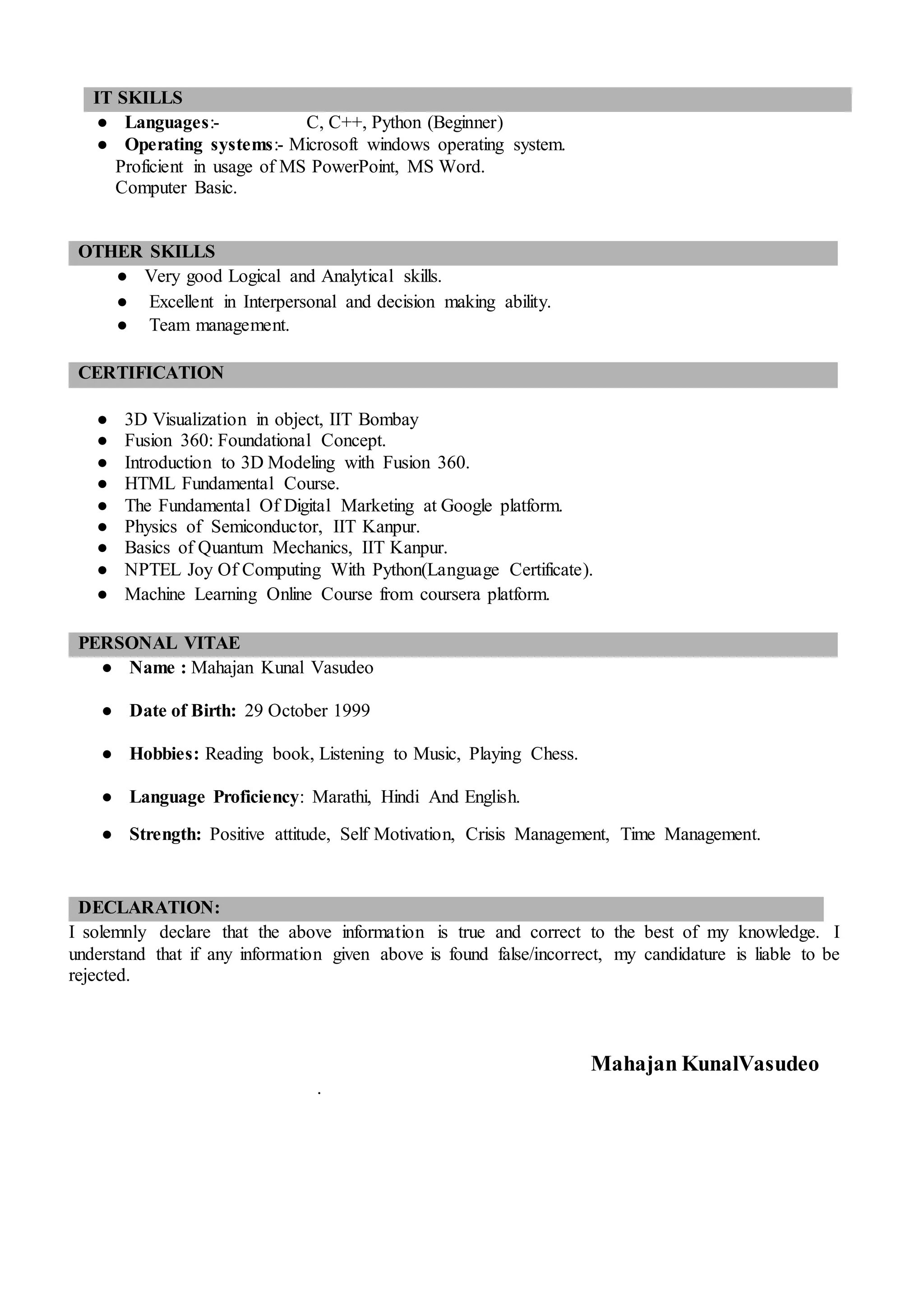Kunal resume | PDF