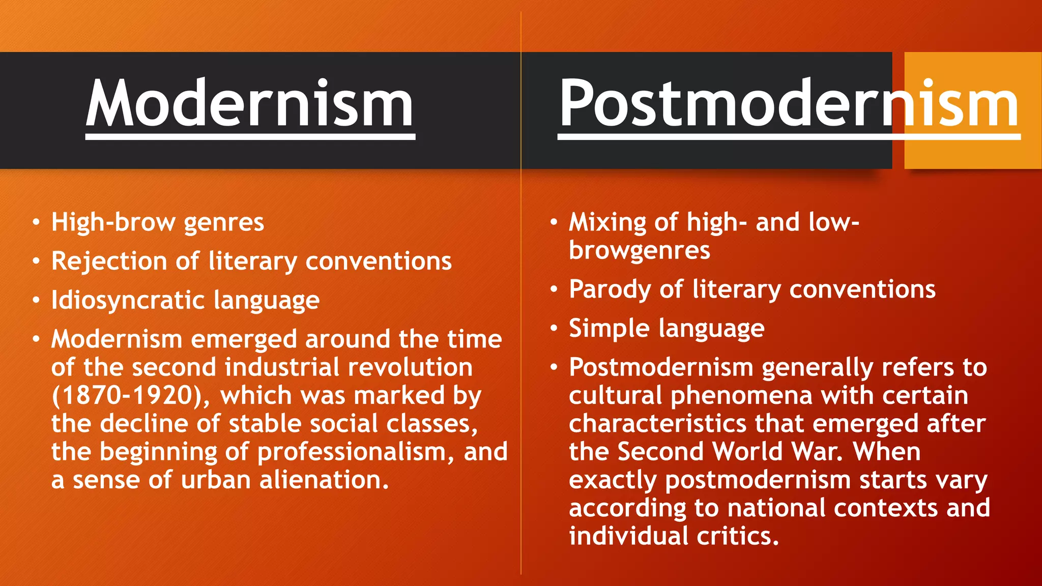 difference between modernism and Postmodernism | PPTX