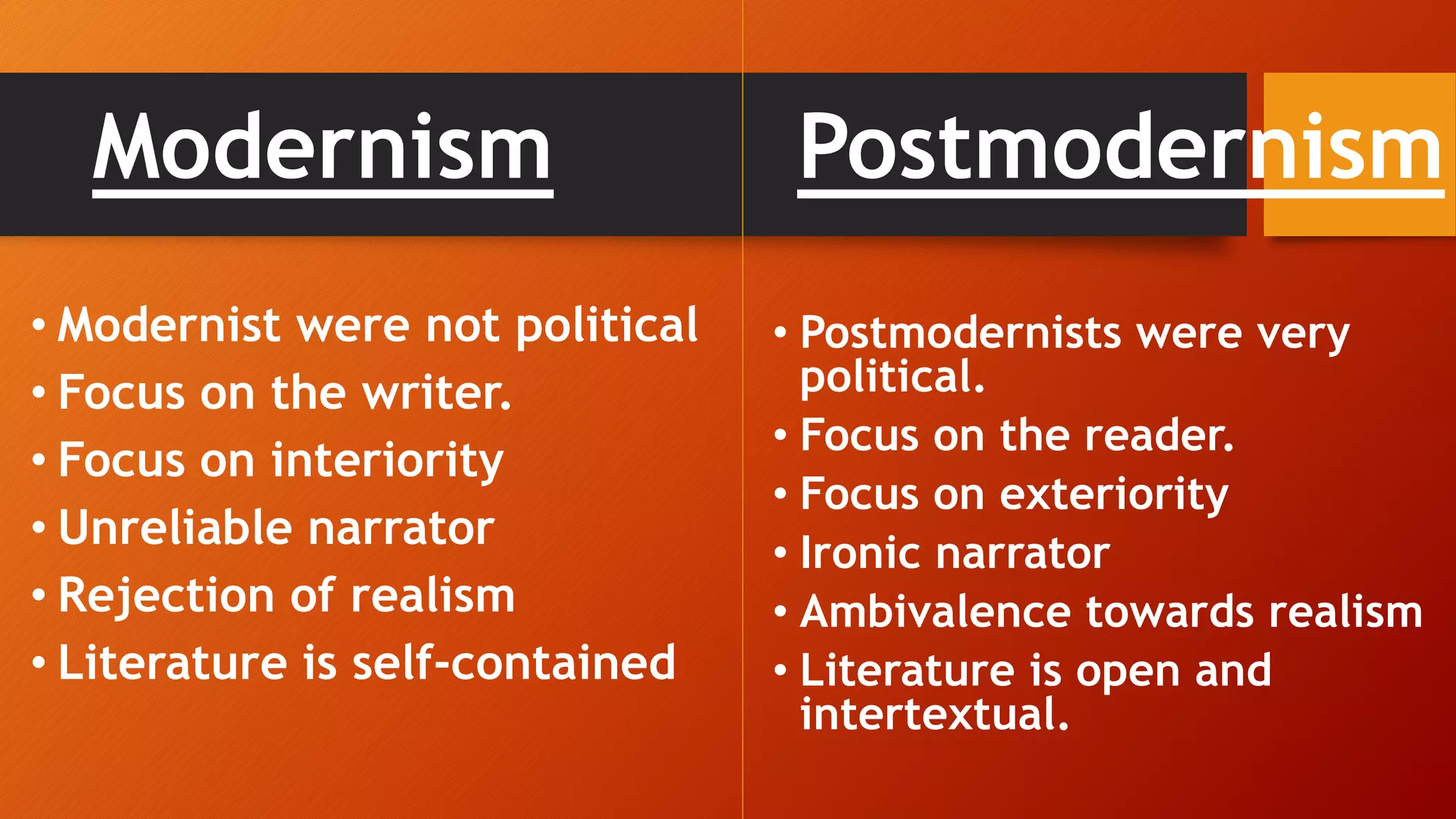 difference between modernism and Postmodernism | PPTX