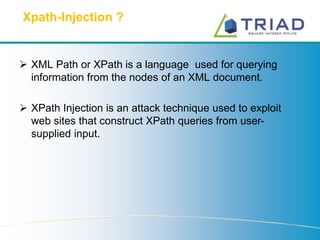 Xpath injection in XML databases | PPTX | Web Design and HTML | Internet