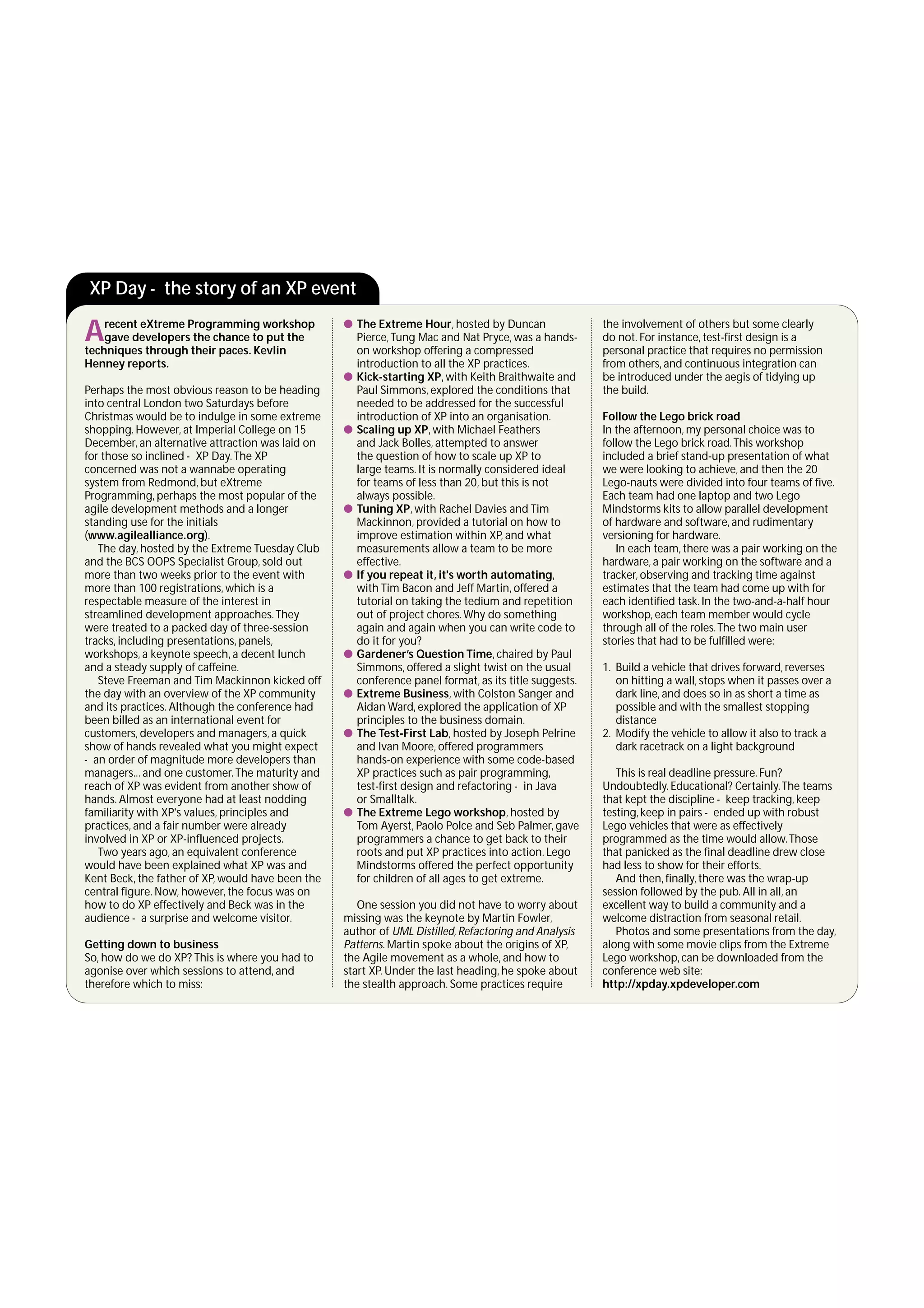 XP Day – The story of an XP event | PDF