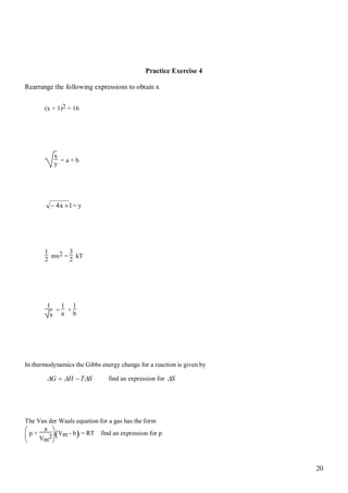 Mathematics for Chemistry Workbook | PDF