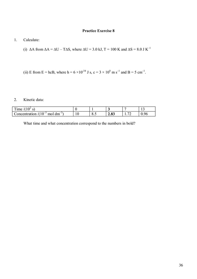 Mathematics for Chemistry Workbook | PDF