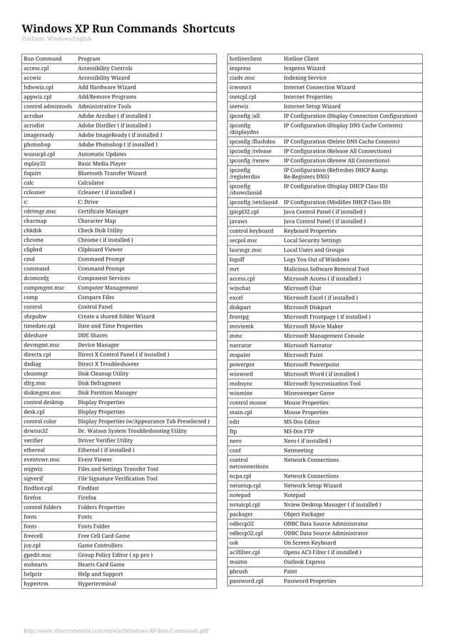 Xp run shortcut | PDF | Free Download