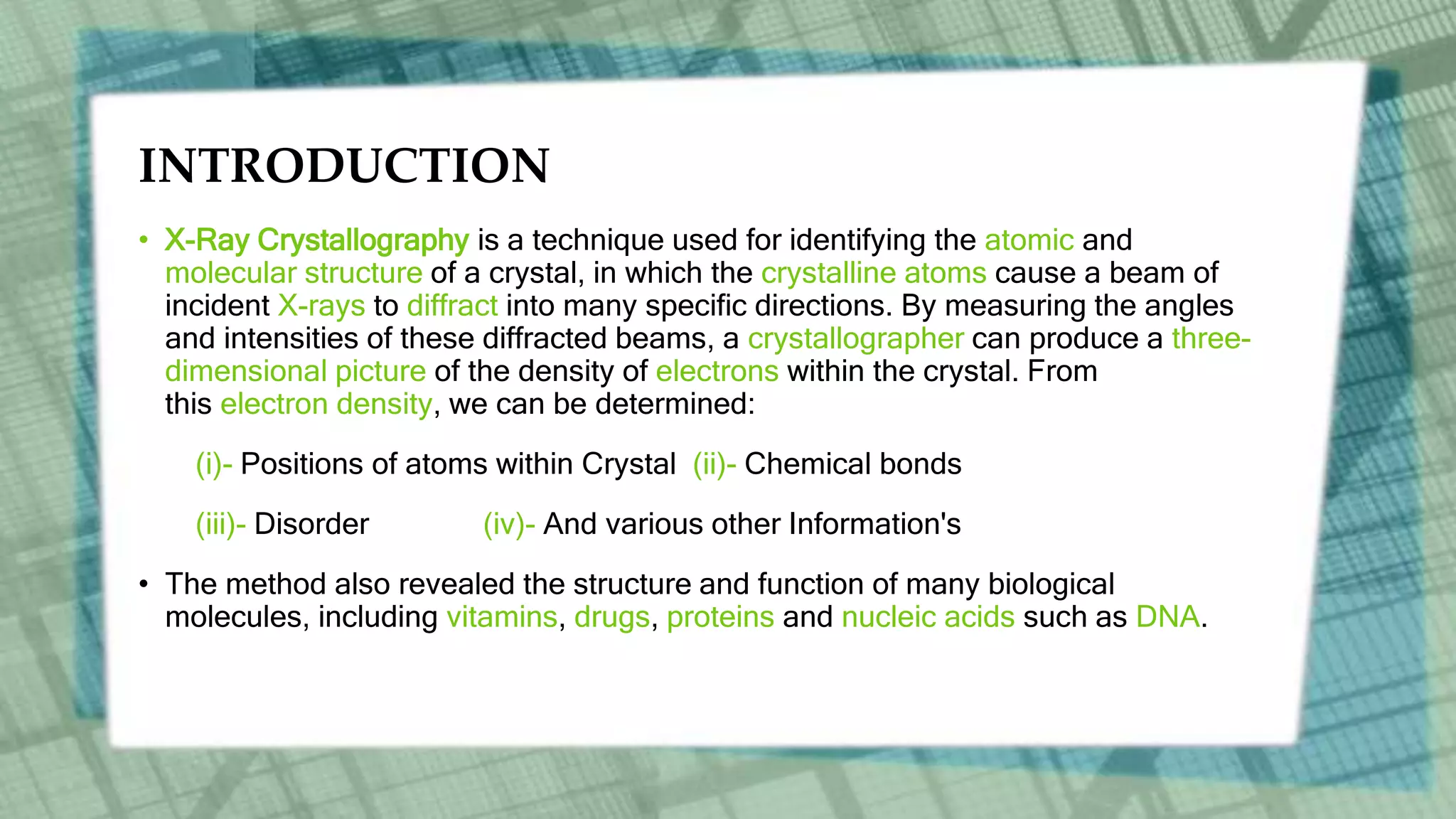 X ray crystallography and X ray Diffraction | PPT