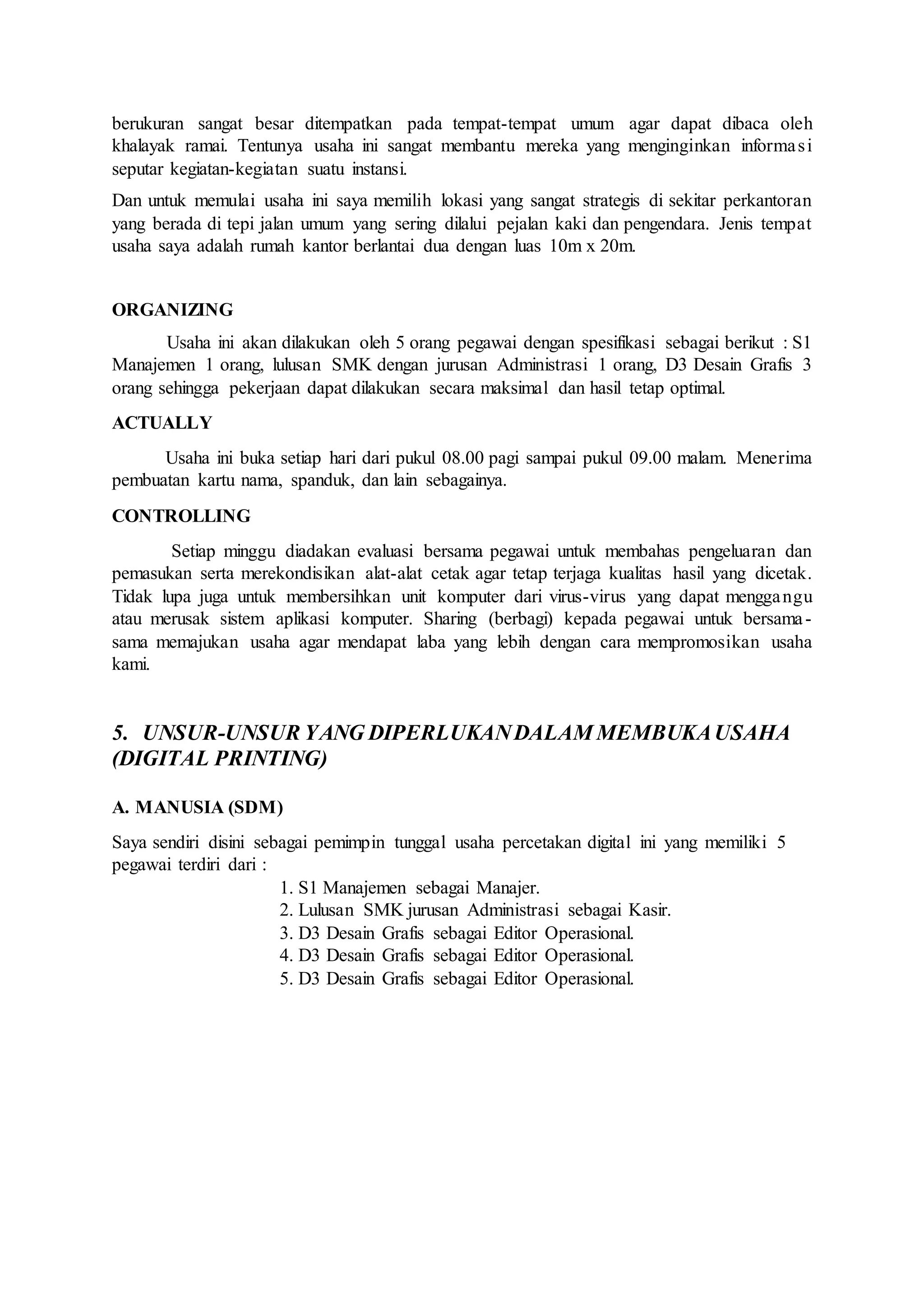 Contoh Proposal Usaha Digital Printing | DOCX